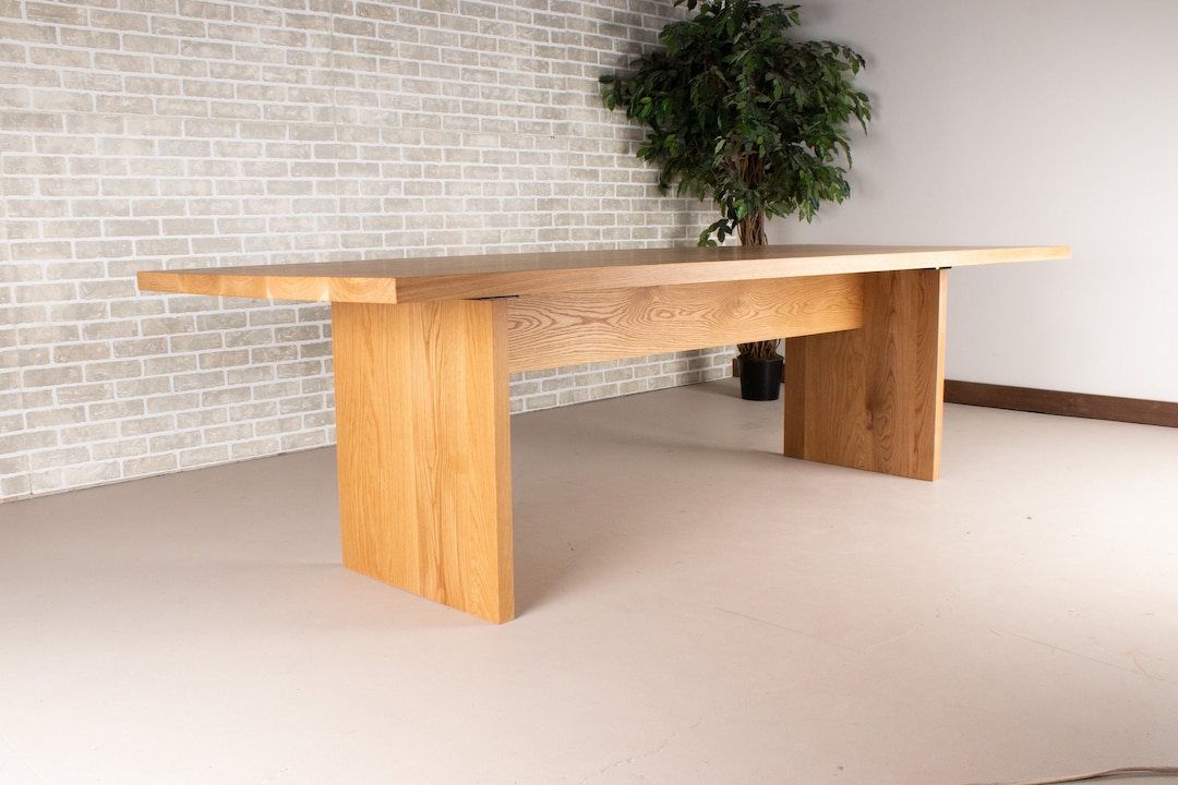 Oak Dining Table, Natural Wood Table on Wood Panel Legs, Wood Dining ...