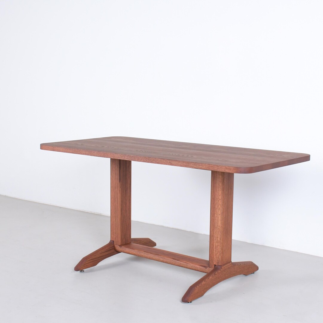Small Oak Trestle Dining Table Finished in Brick, Modern Wood Table on ...