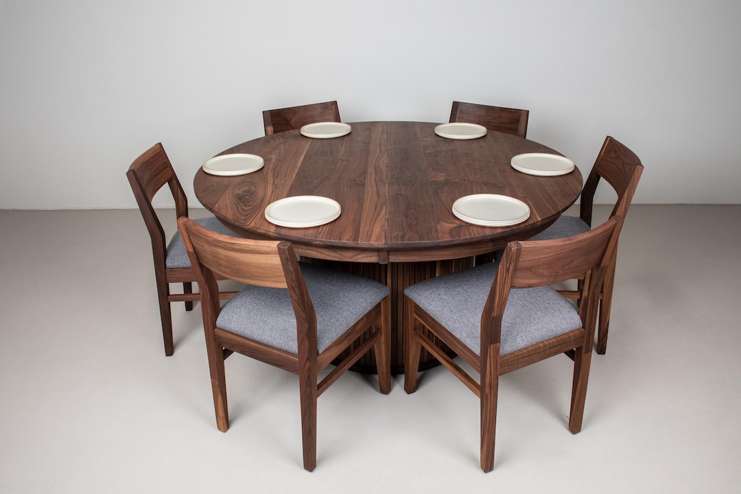 Round Walnut Dining Table, 60 Inch Round Dining Table With Leaf ...