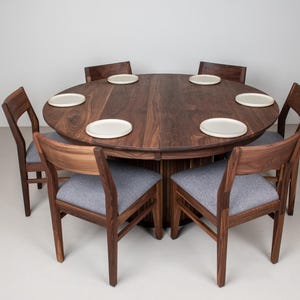 Expandable Walnut Round Table, 60" Round Walnut Dining Table With Leaf ...