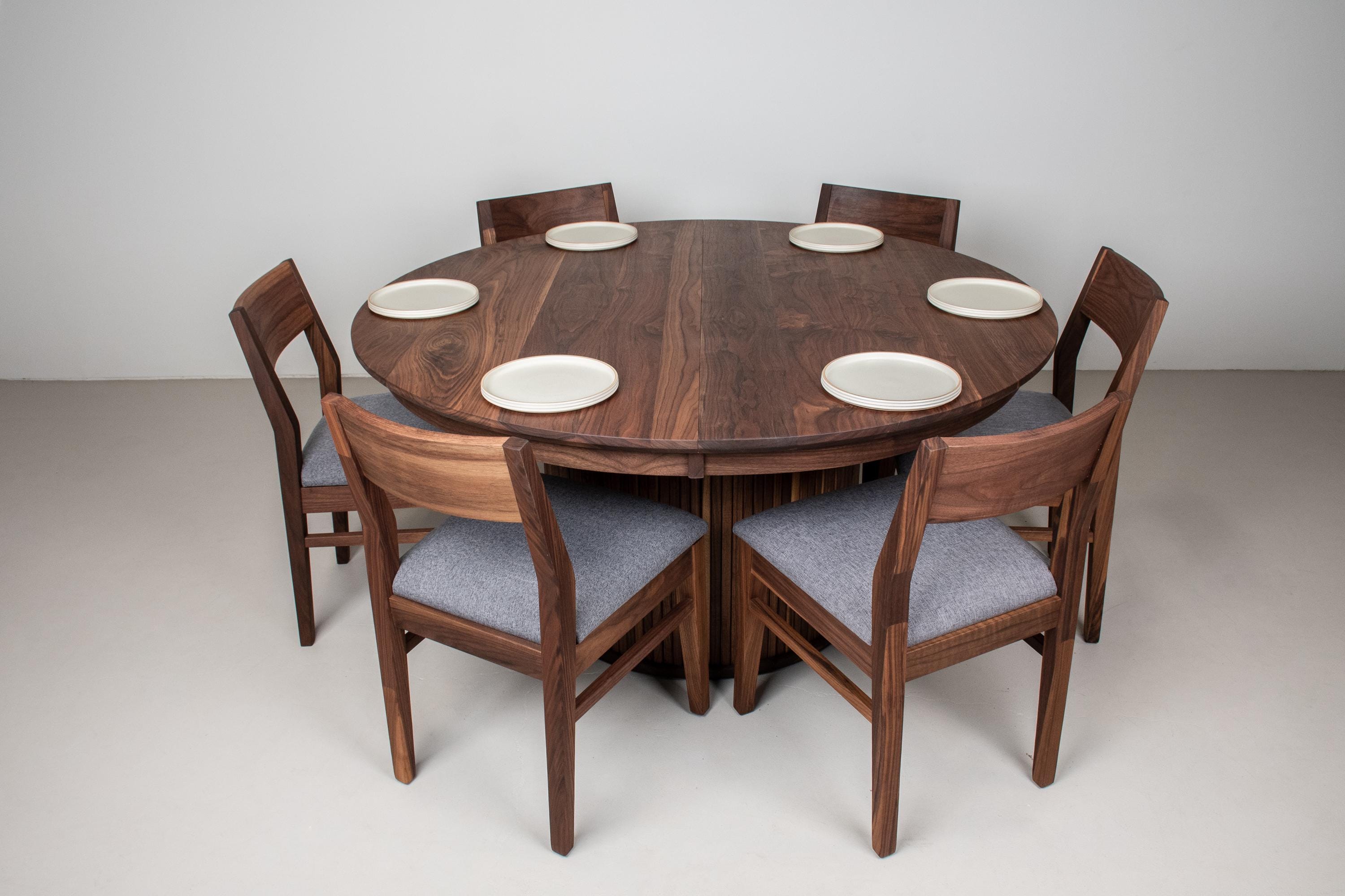 Expandable Walnut Round Dining Table, Pedestal Base, With Leaf - Etsy