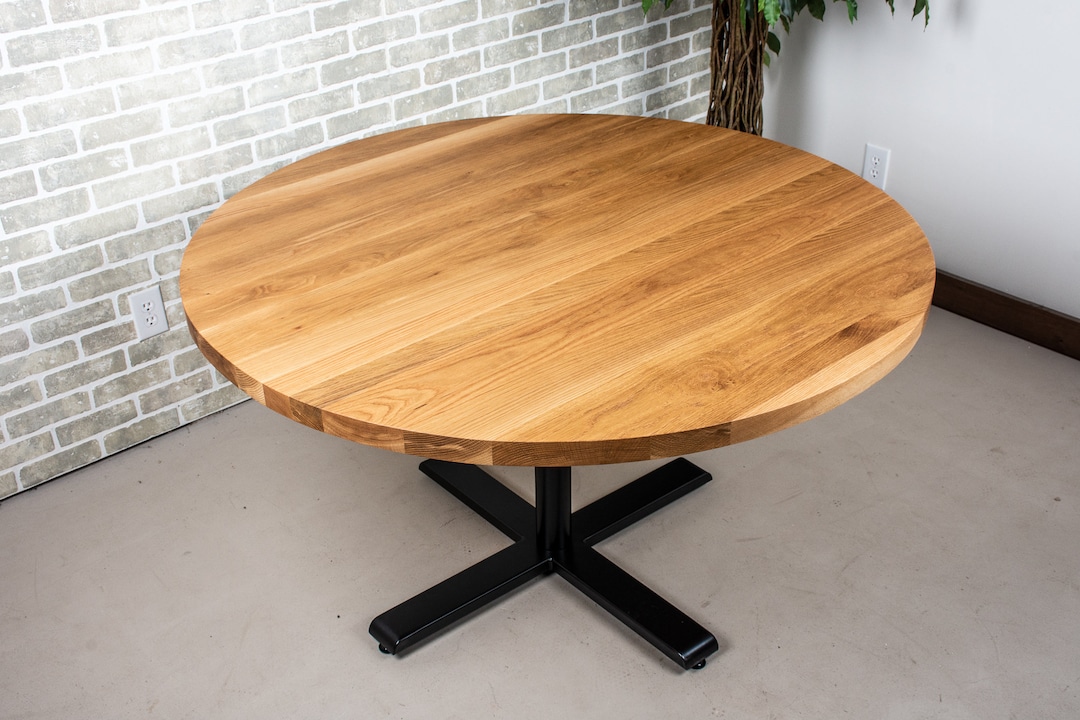 Round Oak Table, Oak Dining Table on Cafe Style Base, Round Wood Table ...
