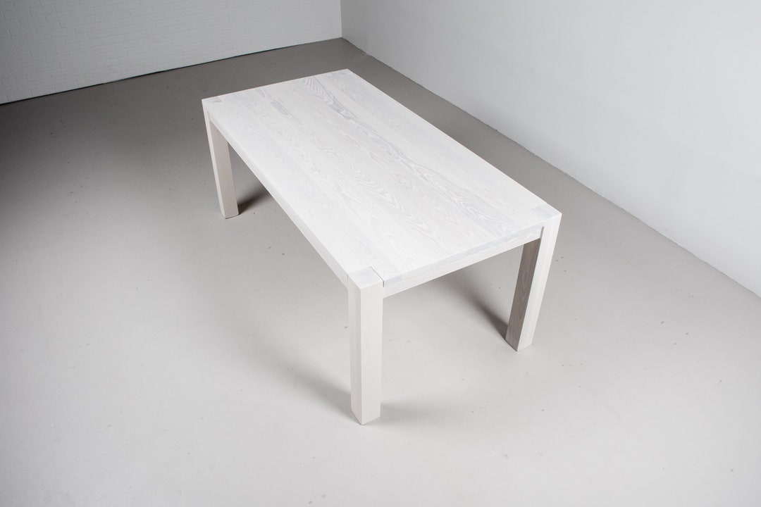 White Oak Dining Table, Modern Oak Parsons Table With White Finish, Exposed Leg Parson Table, 6 ...