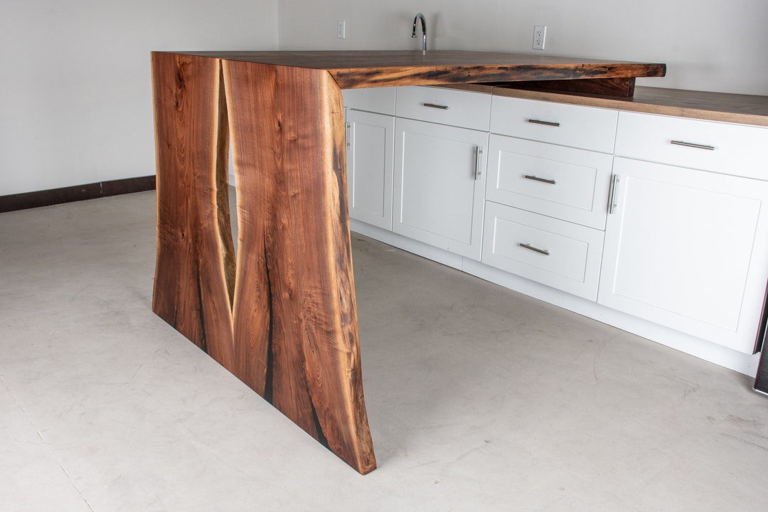 Custom Black Walnut Waterfall Table, Bar Height Walnut Table to Attach ...