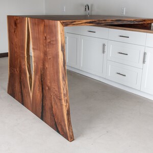 Custom Black Walnut Waterfall Table, Bar Height Walnut Table to Attach ...