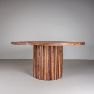 Round Dining Room Table, Round Walnut Table on Fluted Base, Round Mid ...