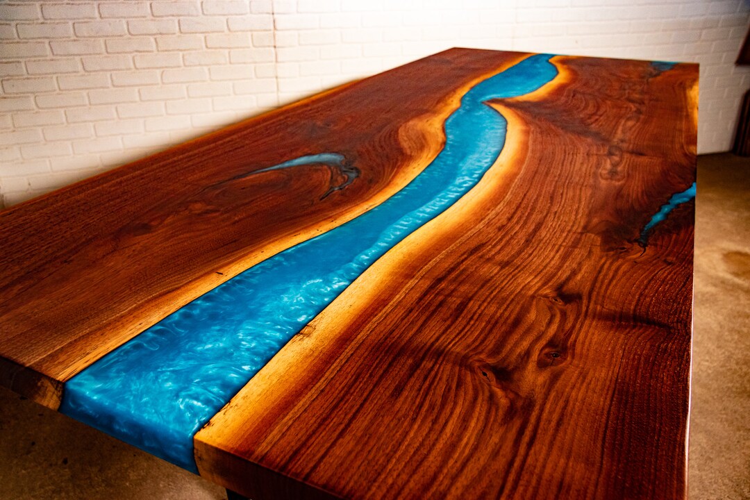 River Table Walnut Table With River of Blue Epoxy Custom - Etsy