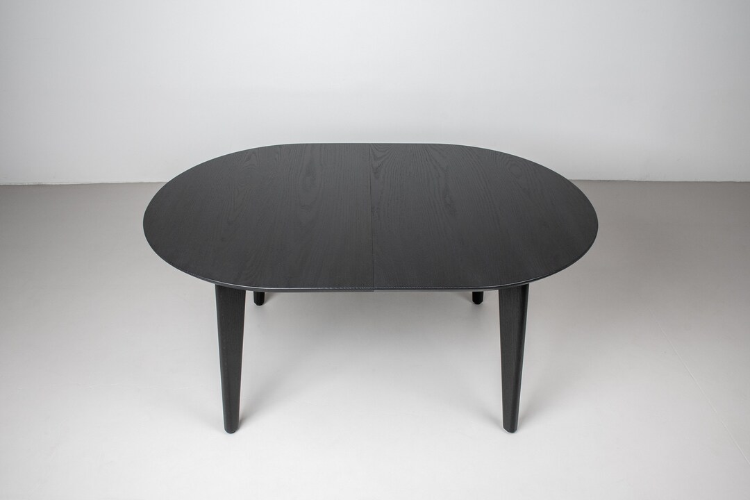 Extendable Mid Century Modern Dining Table, Black Oak Dining Table With ...