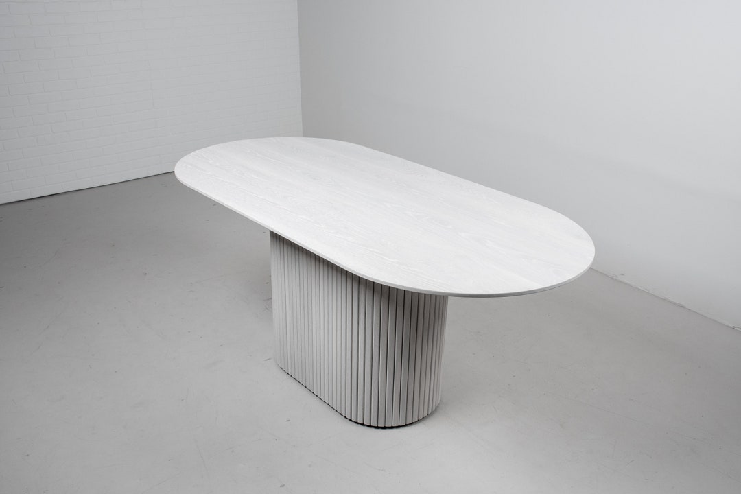 White Oval Dining Table, Modern Fluted Pedestal Base - Etsy