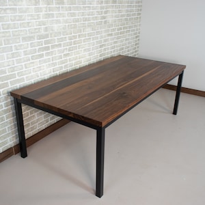 Solid Wood Table Top, Walnut Dining Table on Steel Parsons Base ...