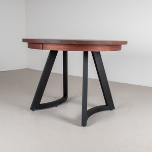 Round Expandable Dining Table, Spiced Walnut Table Top on Black Maple ...