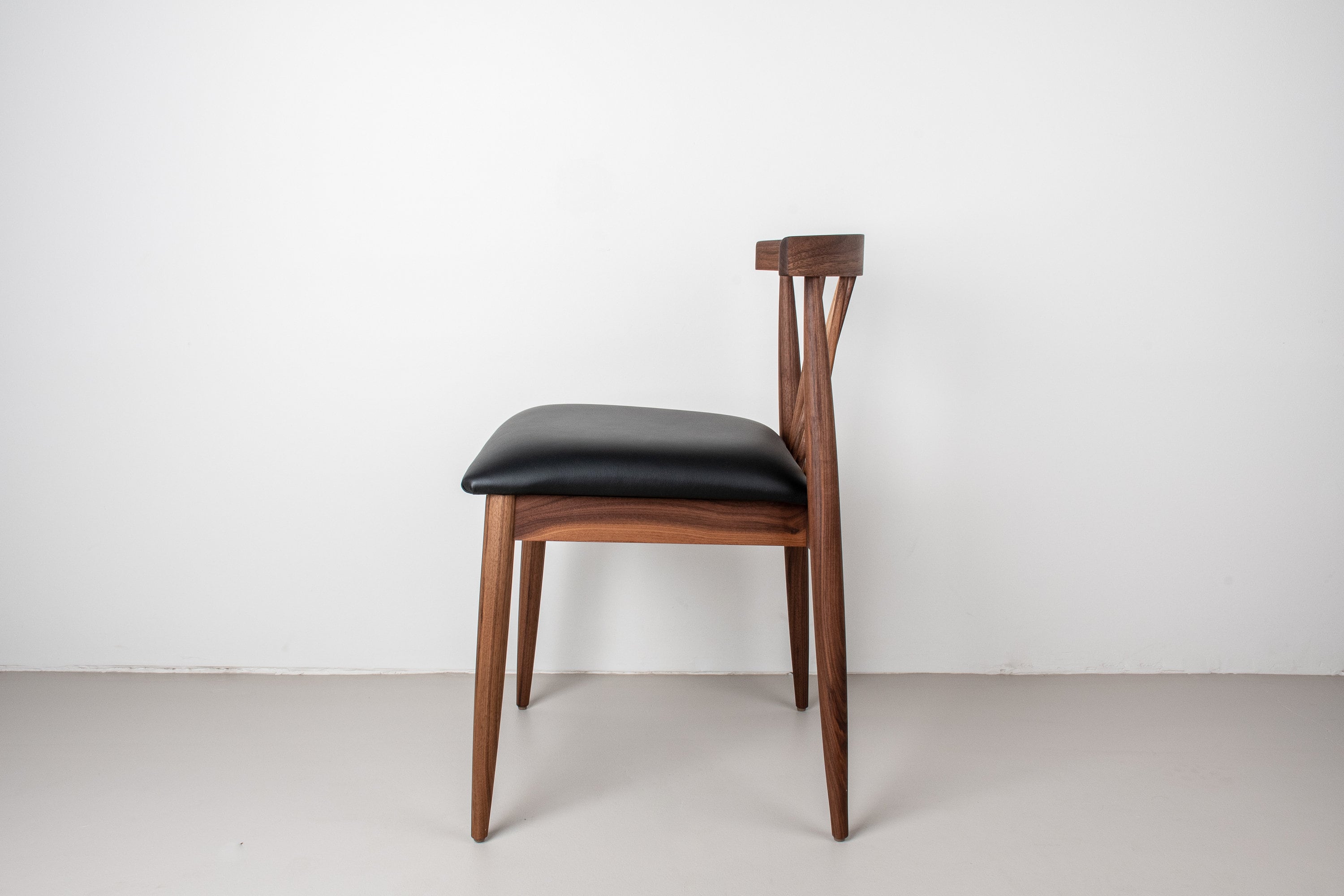 Walnut Dining Chair With Black Leather Cushion, Mid Century Modern ...