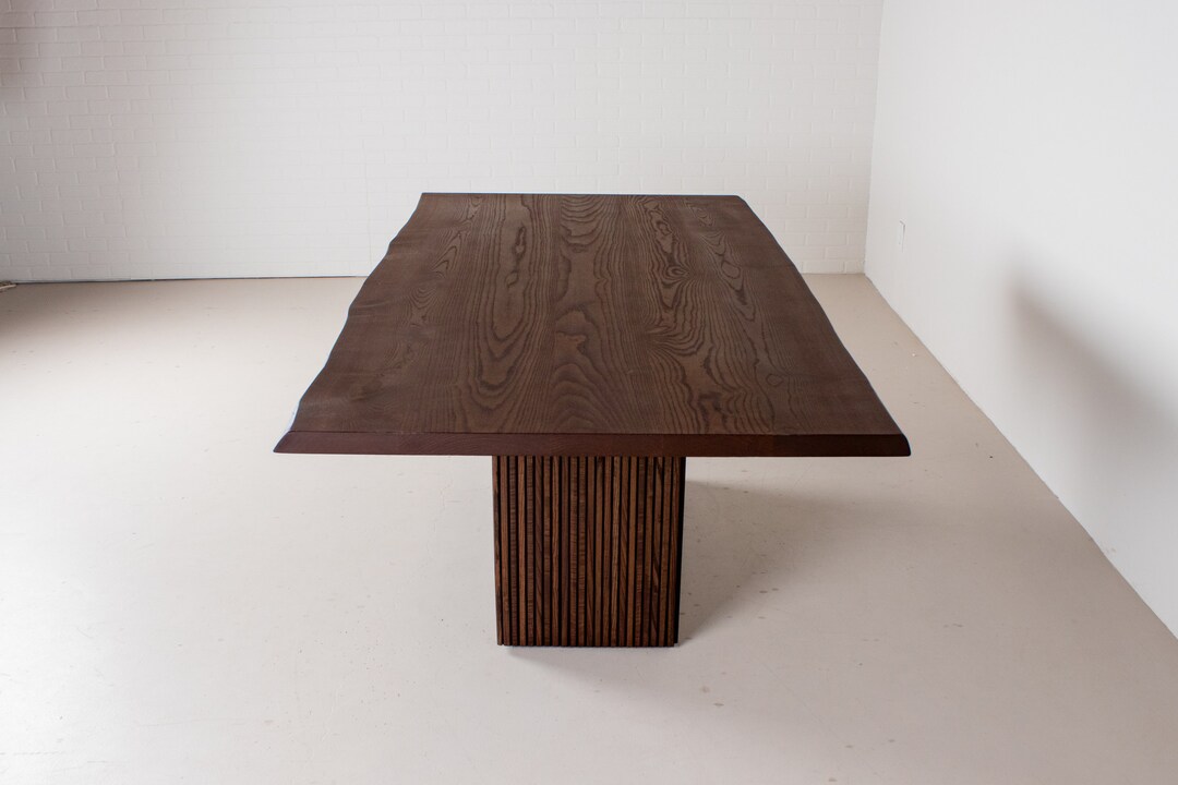 Custom Dining Table, Raw Edge Table on Fluted Pedestal Base, Live Edge ...