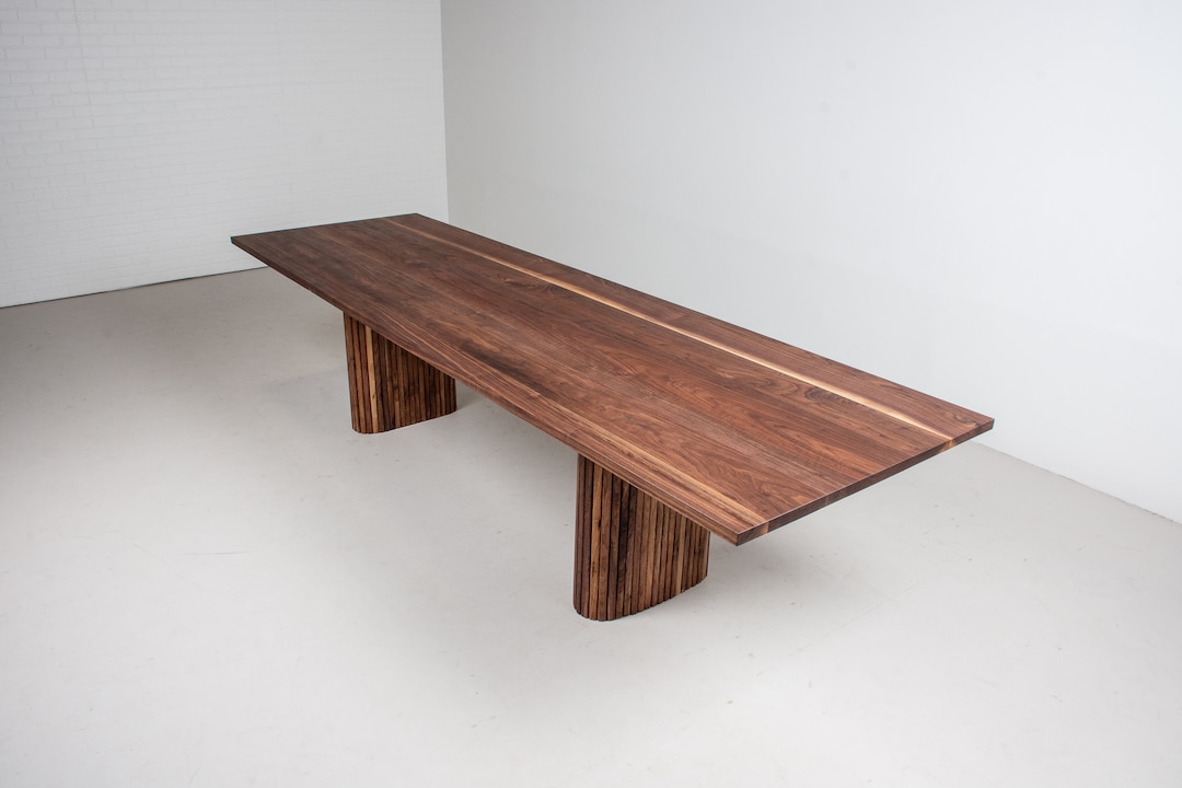 Modern Large Walnut Dining Table, Dining Table for 10 on Fluted Walnut ...