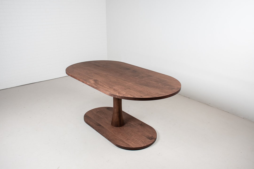 Wood Dining Table With Pedestal Base, Oval Pedestal Table Finished in ...