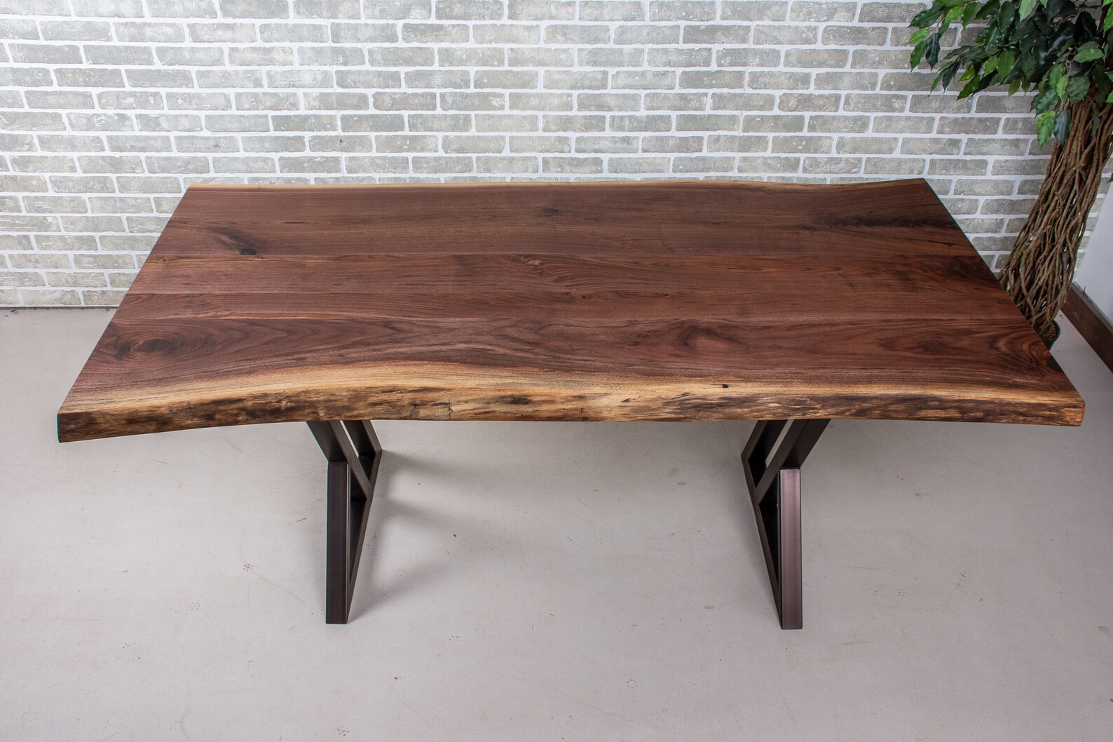 Live Edge Walnut Table on Brown Steel Table Legs, Natural Cut Wood ...
