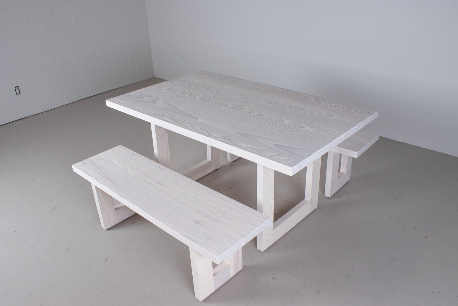 White Wood Table With Benches, Modern White Dining Set, Small Dining ...