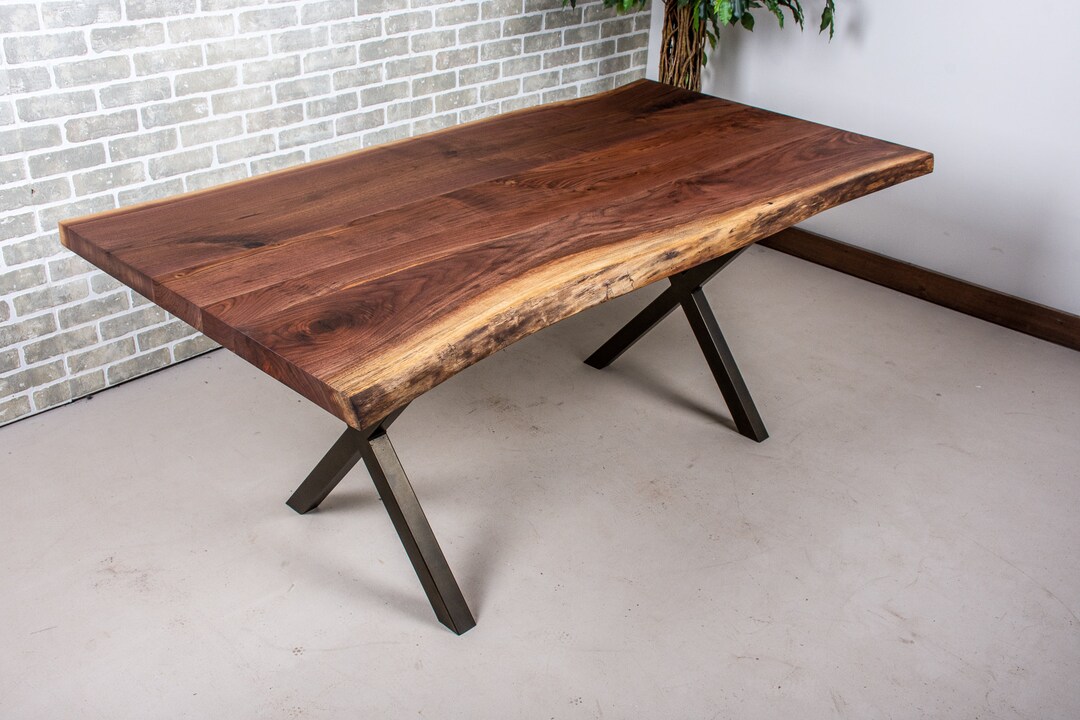 Rustic Table on Steel Legs, Live Edge Walnut Table on Bronze Steel Legs ...