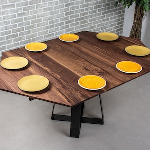 Extending Hexagon Shape Table, Custom Wood Table With Leaf, Walnut ...