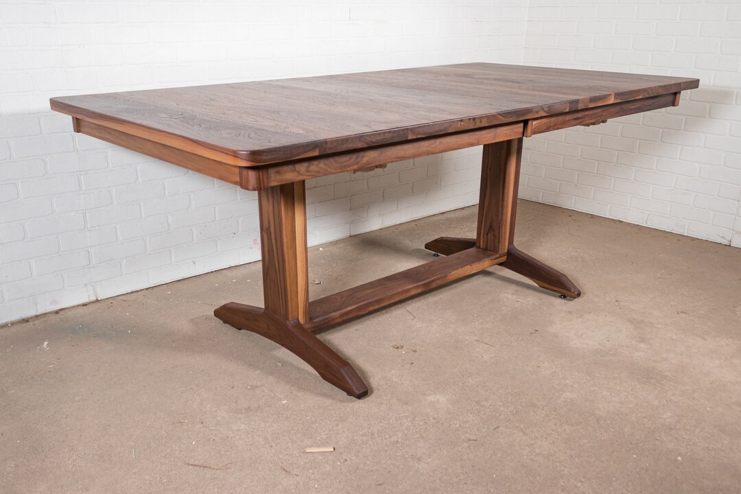 Farmhouse Style Dining Table Extendable, Walnut Trestle Base Expandable ...