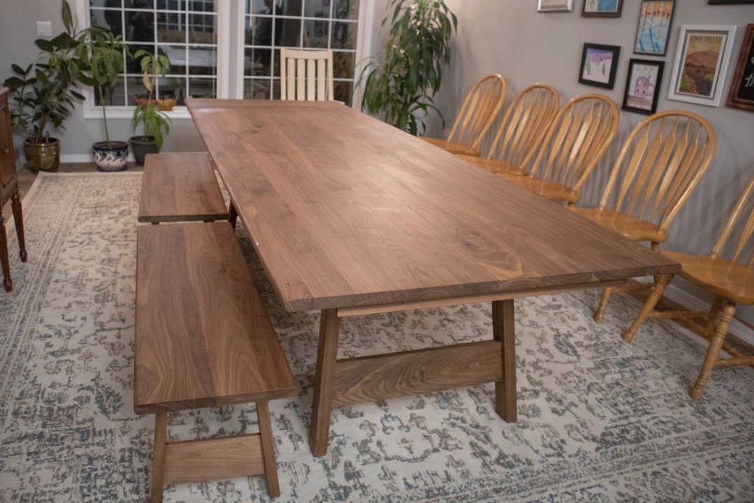Long Dining Table With Leaves, Walnut Extendable Table With Benches ...