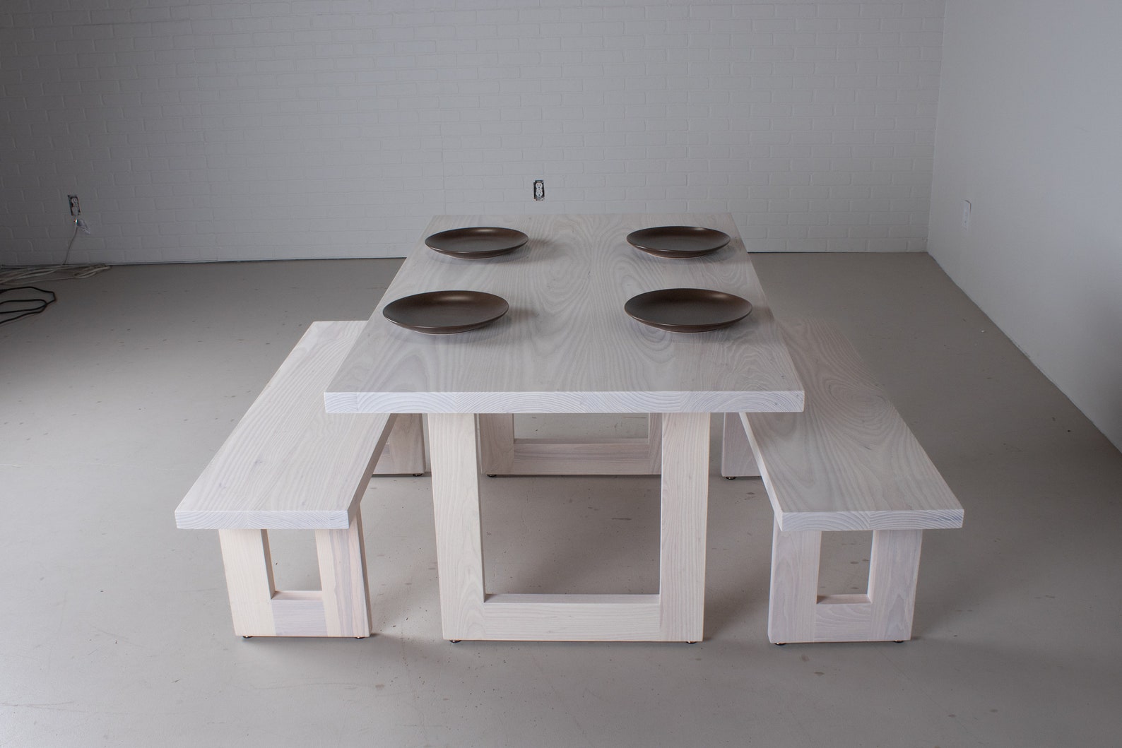 White Wood Table With Benches, Modern White Dining Set, Small Dining ...