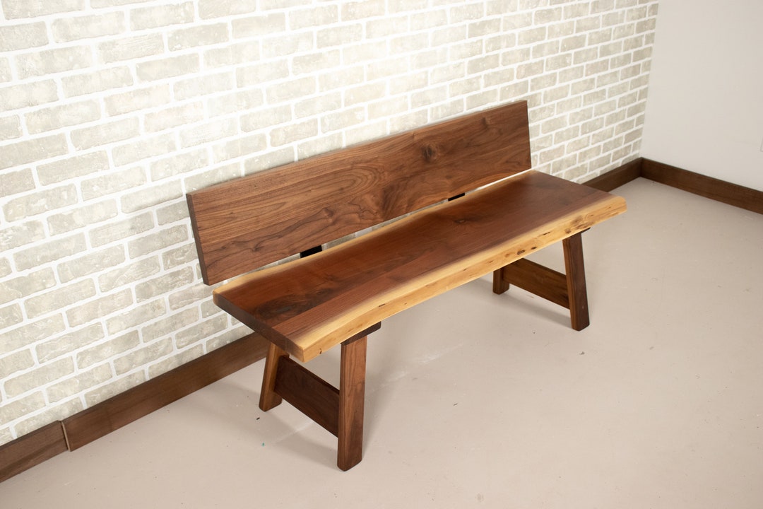 Wood Bench With Back, Live Edge Bench With Low Back, Dining Bench With ...