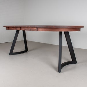 Round Expandable Dining Table, Spiced Walnut Table Top on Black Maple ...