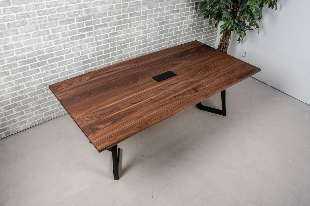 Wood Meeting Table, Walnut Boardroom Table With Grommet Cut Out, Custom ...