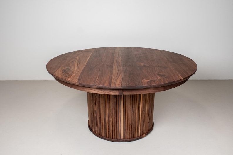 Expandable Walnut Round Table, 60" Round Walnut Dining Table With Leaf ...