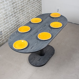 Small Oval Pedestal Table, Ash Dining Table With Iron Colored Finish ...
