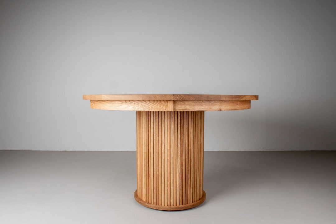Custom Oak Dining Table, Round Extending Table on Fluted Pedestal Base ...