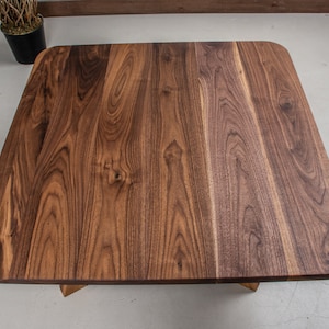 Square Coffee Table, Walnut Coffee Table on Wood Legs, Modern Accent ...