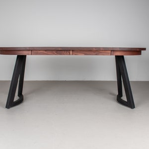 Round Expandable Dining Table, Spiced Walnut Table Top on Black Maple ...