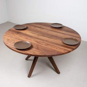 Midcentury Walnut Round Dining Table, Modern Pedestal Base - Etsy