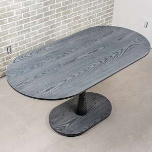 Small Oval Pedestal Table, Ash Dining Table With Iron Colored Finish ...