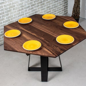 Extending Hexagon Shape Table, Custom Wood Table With Leaf, Walnut ...