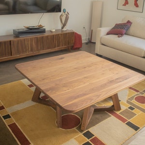 Square Coffee Table, Walnut Coffee Table on Wood Legs, Modern Accent ...
