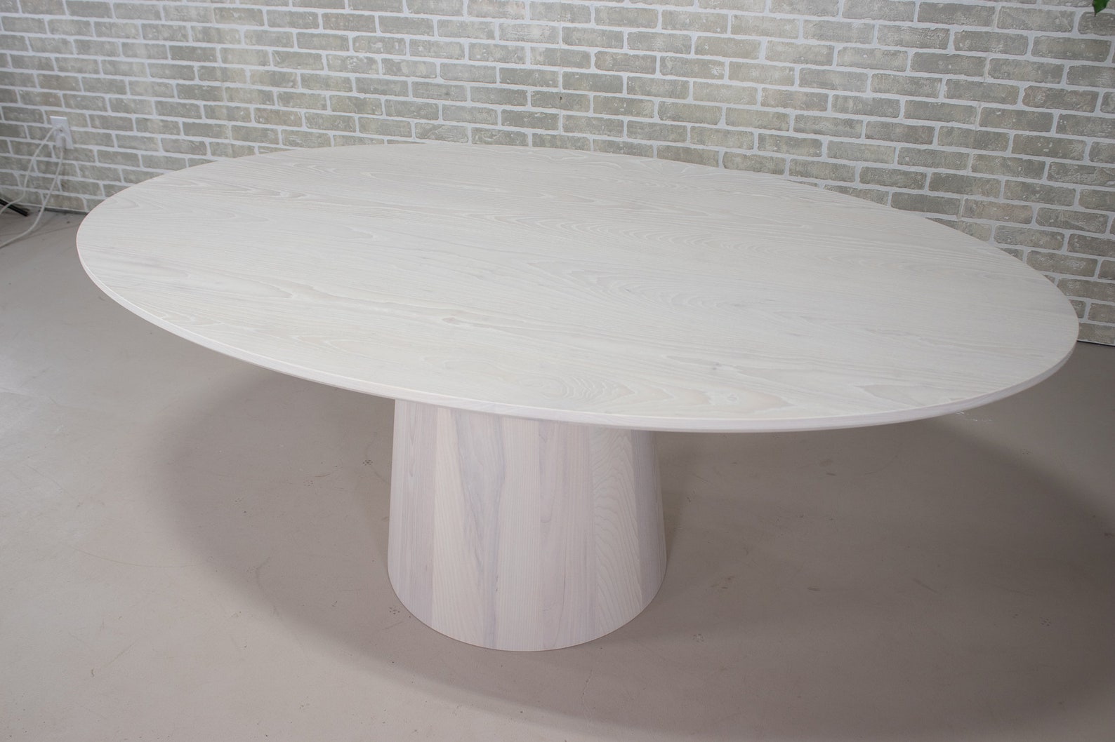 White Oval Table on Wood Cylinder Base White Wash Wood Dining - Etsy Canada