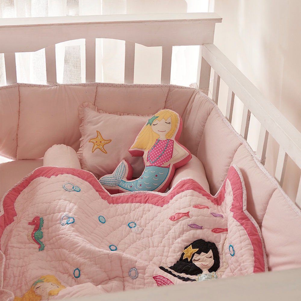 Mermaids Underwater Ocean Baby Toddler Quilt Pink Blue Yellow Nursery ...