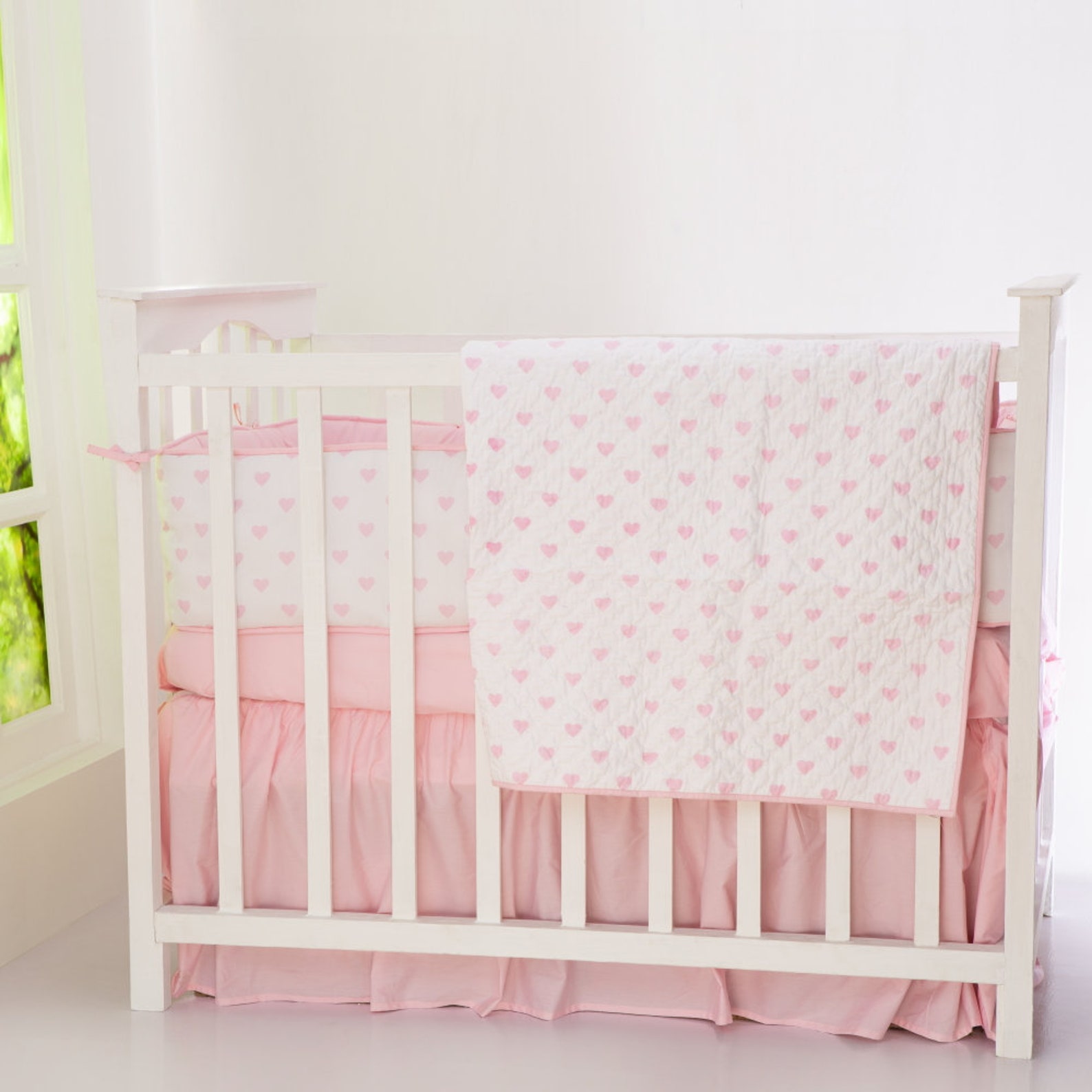 Pink Hearts Baby Quilt | Personalized Cotton Nursery Bedding - Etsy