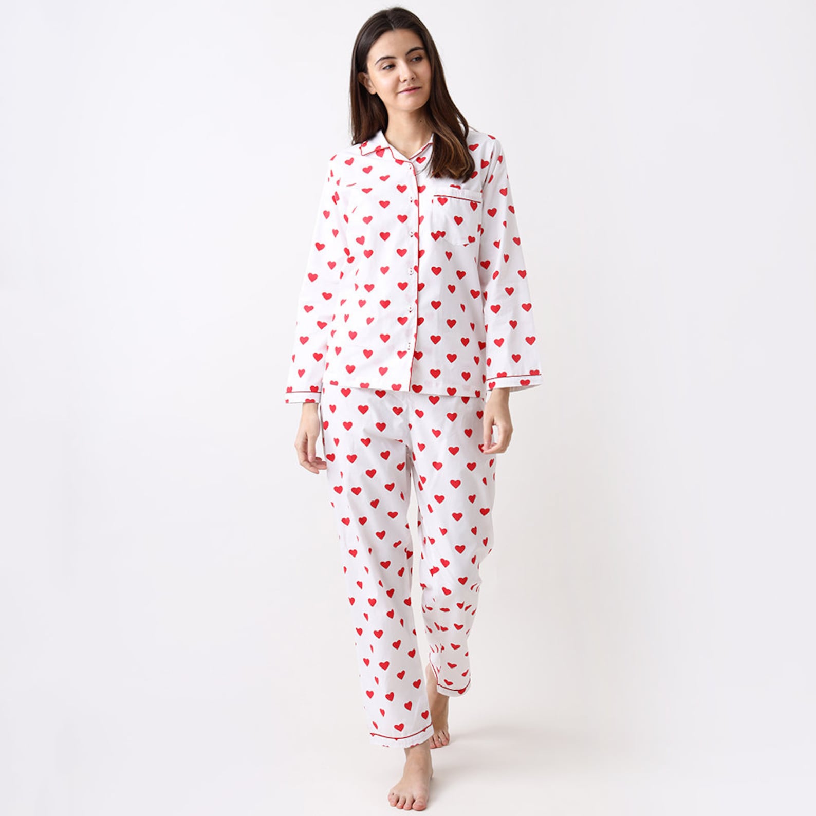 Women Pajama Set Red Hearts Love Luxury Nightwear Pjs Clothing ...