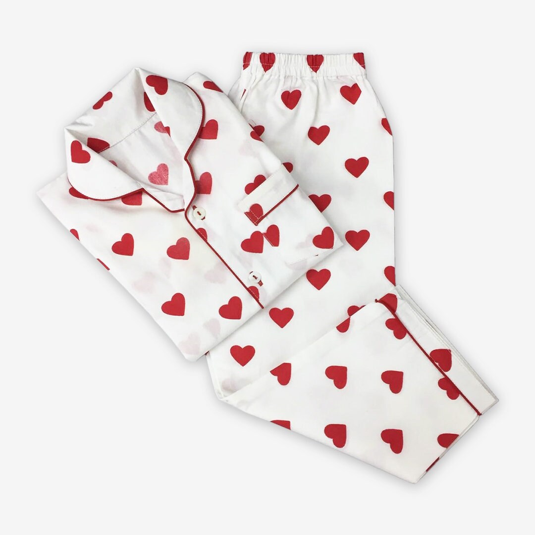 Women Pajama Set Red Hearts Love Luxury Nightwear Pjs Clothing ...