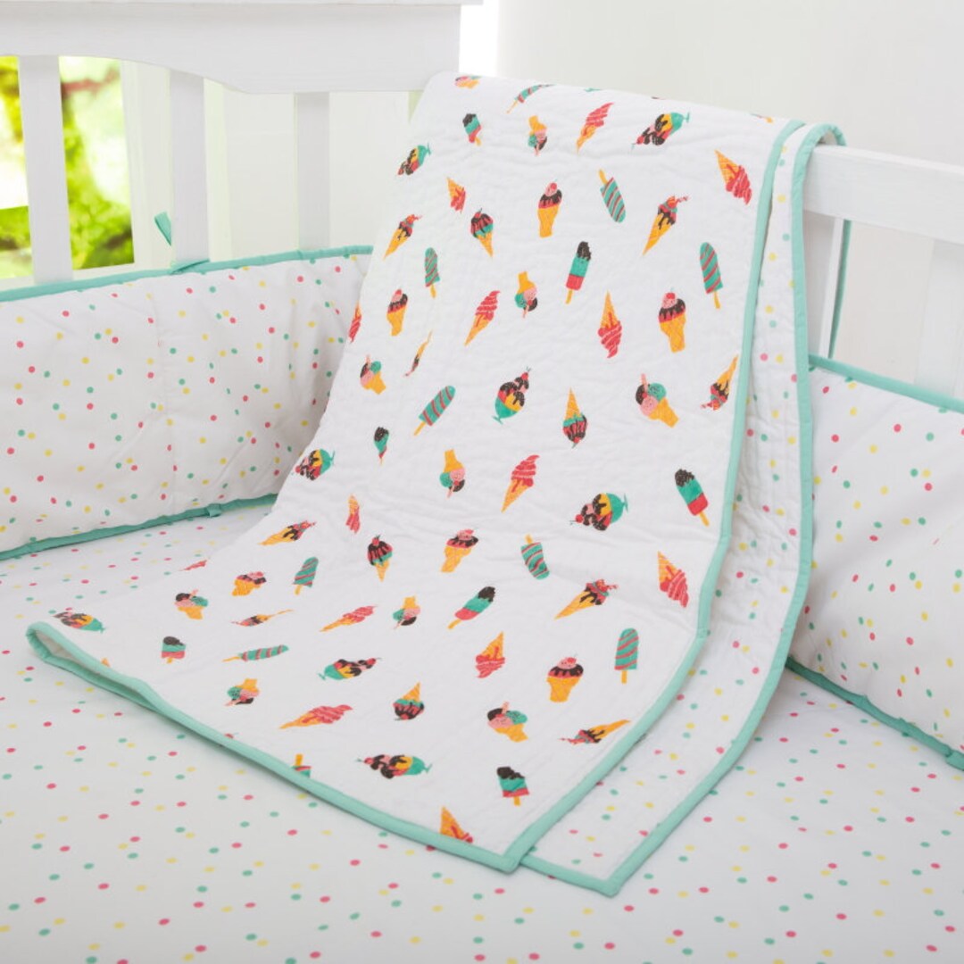 Ice Cream Baby Quilt | Gender Neutral Hand-quilted Crib Bedding, Free ...