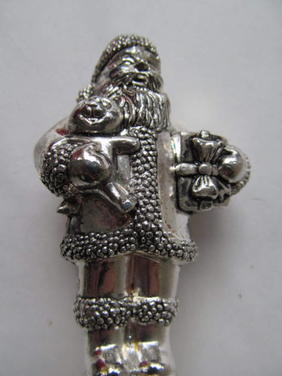 Vintage Silver Santa Claus With Gifts Christmas Bell Making Spirits ...