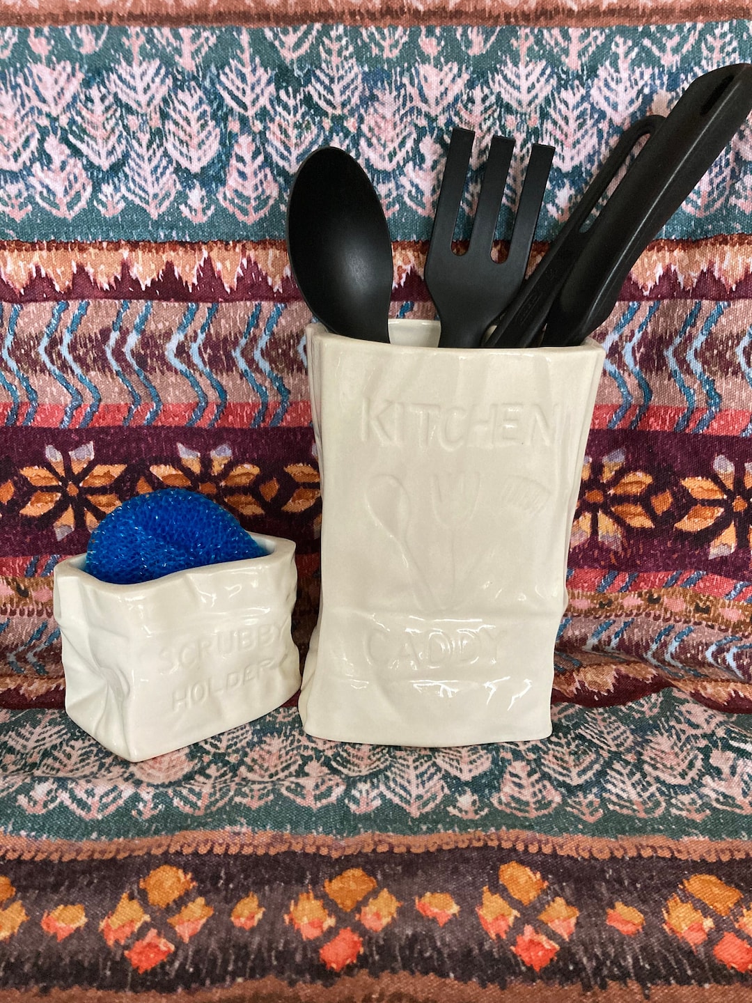 Ceramic RETRO Scrubby Holder/kitchen Caddy-white Collection - Etsy