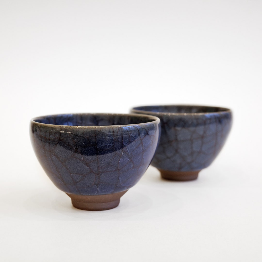 Set of 2 Kyoto Kyo-ware Kyo-yaki Japan Handmade Pottery Indigo Ceramic ...