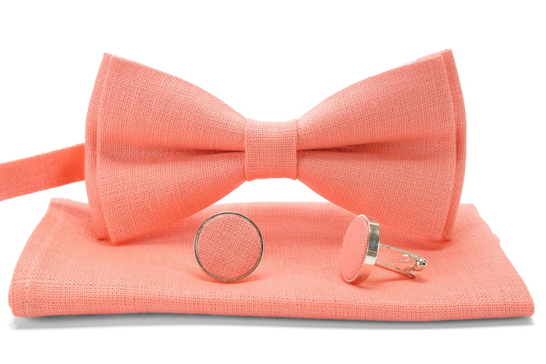 Handmade Linen Bow Tie: Coral Salmon Necktie - Etsy