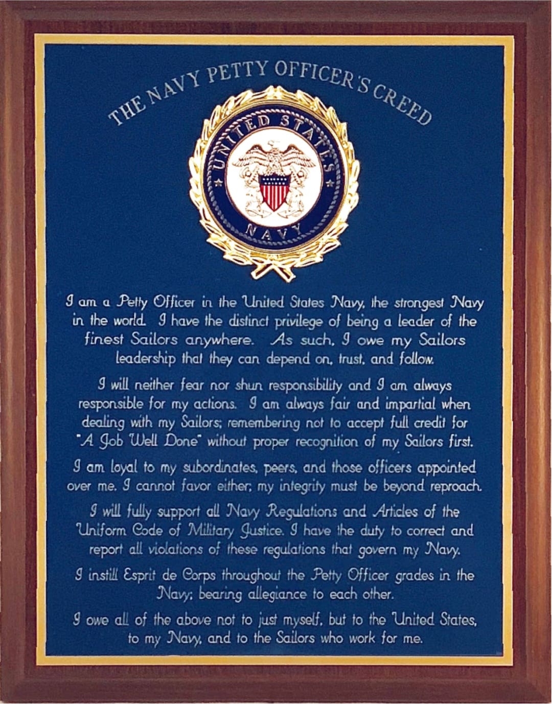 US Navy Petty Officer's Creed Plaque Can Be Personalized Great Gift or ...