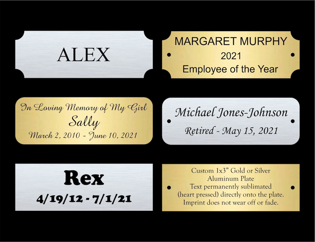 1x3" Custom Personalized Gold or Silver Aluminum Sublimated Name Plate ...